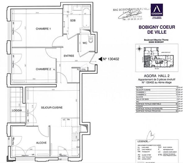 Appartement à louer - Bobigny, Centre-ville - 3 pièces - 2 chambres