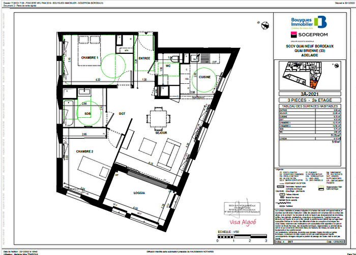 Appartement à louer - Bordeaux, Gare Saint-Jean - 3 pièces - 2 chambres
