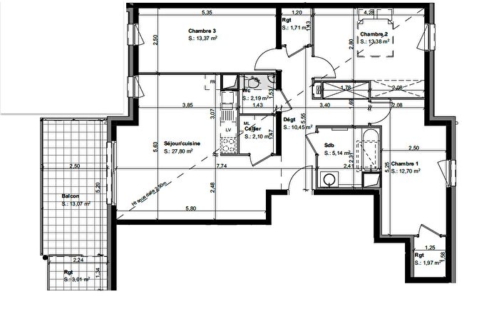 Appartement à vendre - Wintzenheim - 4 pièces - 3 chambres