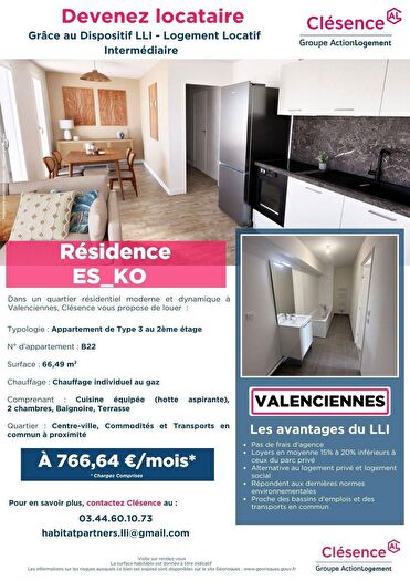 Appartement 3 pièces à louer à Cheminots-Acacias-Faubourg de Lille, Valenciennes