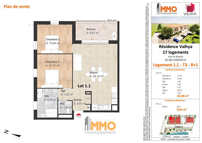 Appartement 3 pièces à Ambérieux, à vendre