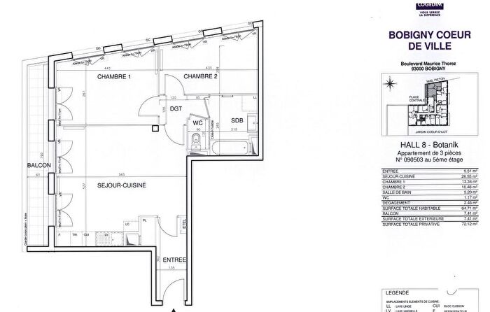 Appartement à louer - Bobigny, Centre-ville - 3 pièces - 2 chambres