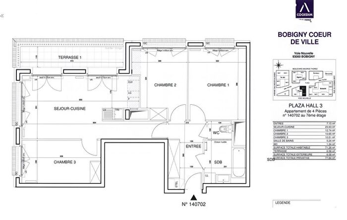 Appartement à louer - Bobigny, Centre-ville - 4 pièces - 3 chambres