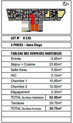 Appartement à louer - Dijon - 3 pièces - 2 chambres