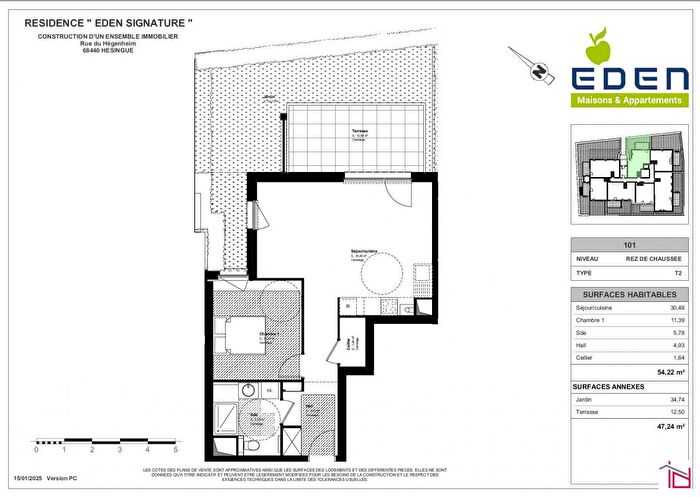 Appartement à vendre - Hésingue - 2 pièces - 1 chambre
