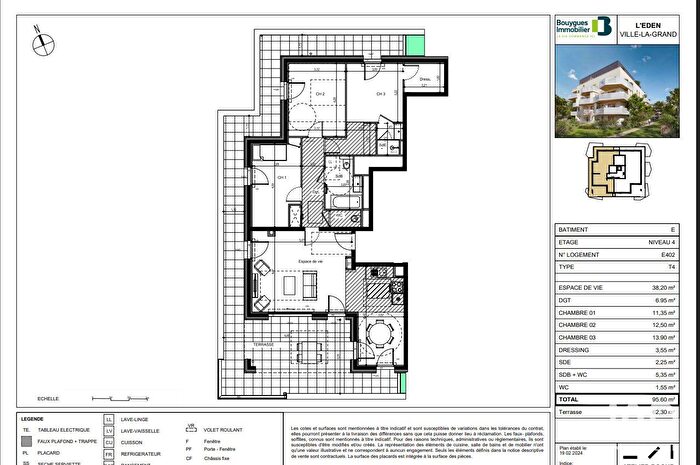 Appartement à vendre - Ville-la-Grand - 4 pièces - 3 chambres