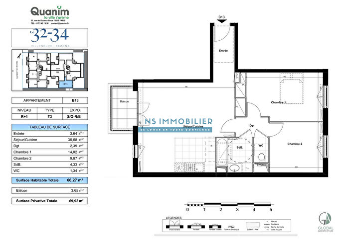 Appartement à vendre - Bezons, Centre-ville - 3 pièces - 2 chambres