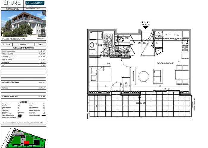 Appartement à louer - Thonon-les-Bains, Ouest - 2 pièces - 1 chambre