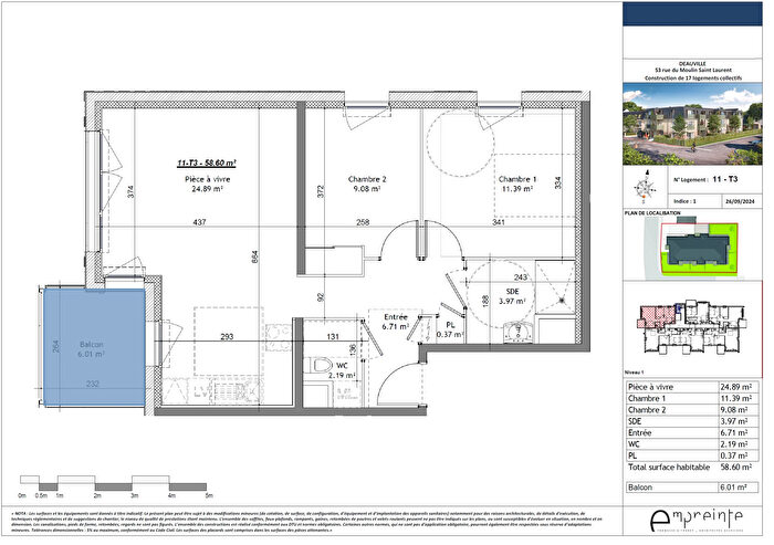 Appartement à vendre - Deauville - 3 pièces - 2 chambres