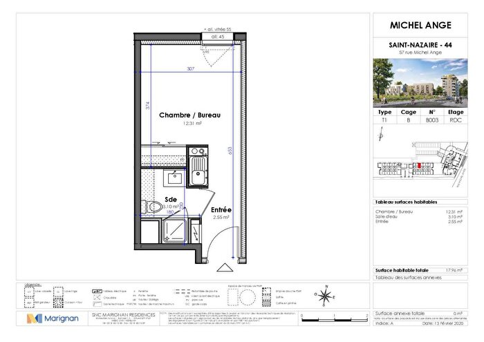 Appartement à louer - Saint-Nazaire, Ouest - 1 pièce