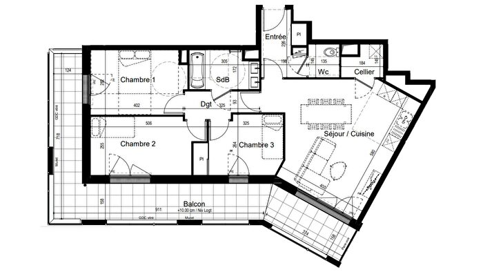 Appartement à vendre - Saint-Malo, La Gare, Marville - 4 pièces - 3 chambres