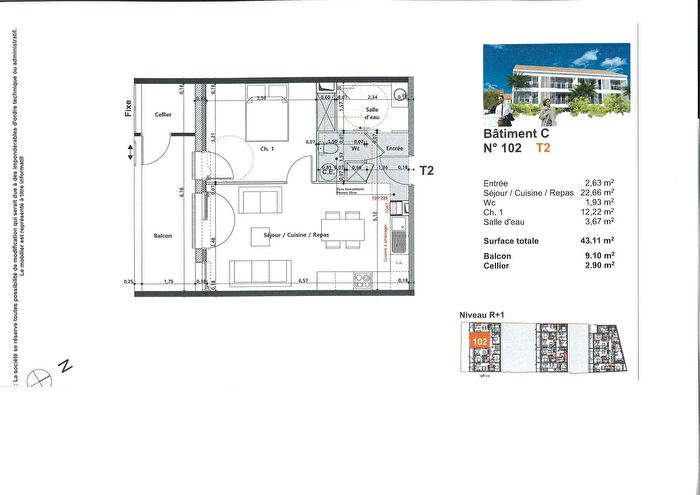 Appartement à vendre - Saujon - 2 pièces - 1 chambre