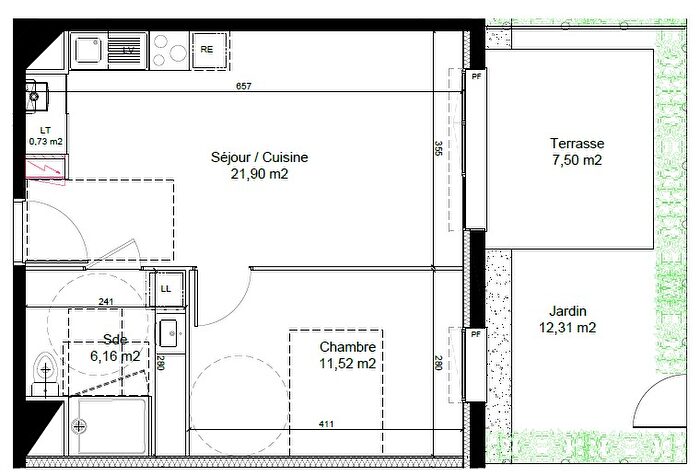 Appartement à louer - Chartres, Beaulieu - 2 pièces - 1 chambre