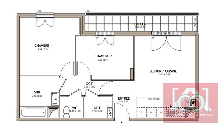 Appartement à vendre - Noiseau - 3 pièces - 2 chambres