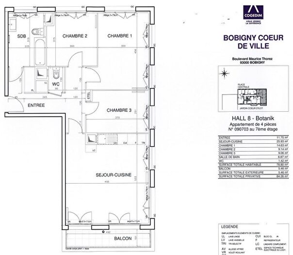 Appartement à louer - Bobigny, Centre-ville - 4 pièces - 3 chambres