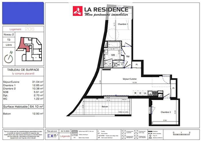 Appartement à vendre - Castelnau-le-Lez, Moutte, Sablas - 3 pièces - 2 chambres