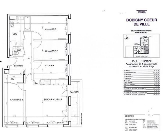 Appartement à louer - Bobigny, Centre-ville - 4 pièces - 3 chambres