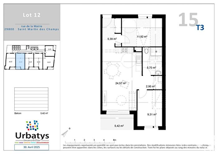 Appartement à vendre - Saint-Martin-des-Champs - 3 pièces