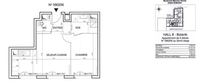 Appartement à louer - Bobigny, Centre-ville - 2 pièces - 1 chambre