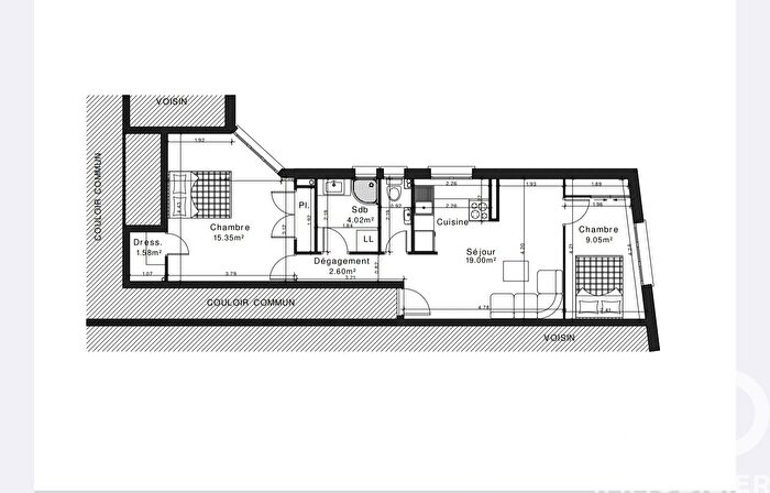 Appartement à vendre - Les Lilas, Bruyères, Chassagnolle - 3 pièces - 2 chambres