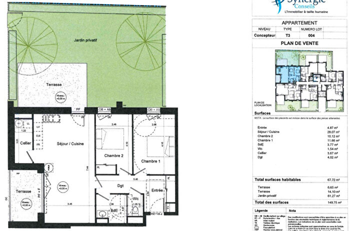 Appartement à vendre - Plougonvelin - 3 pièces - 2 chambres