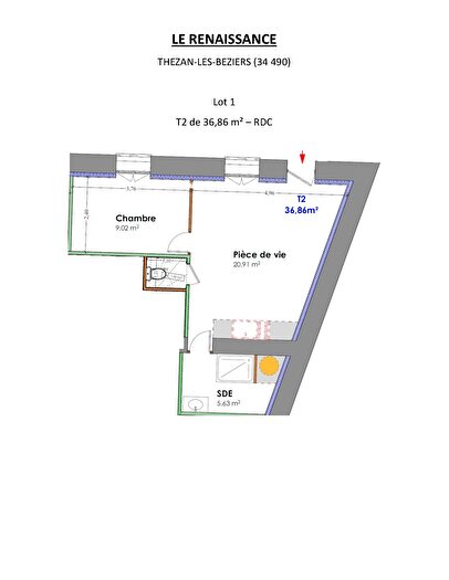 Appartement à vendre - Thézan-lès-Béziers - 2 pièces - 1 chambre