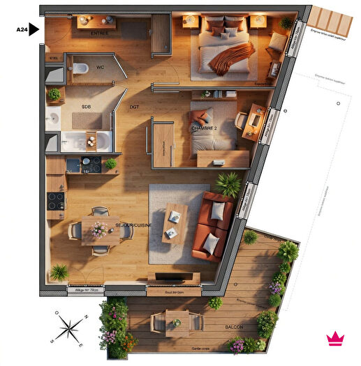 Appartement à vendre - Annecy, Romains - 3 pièces - 2 chambres