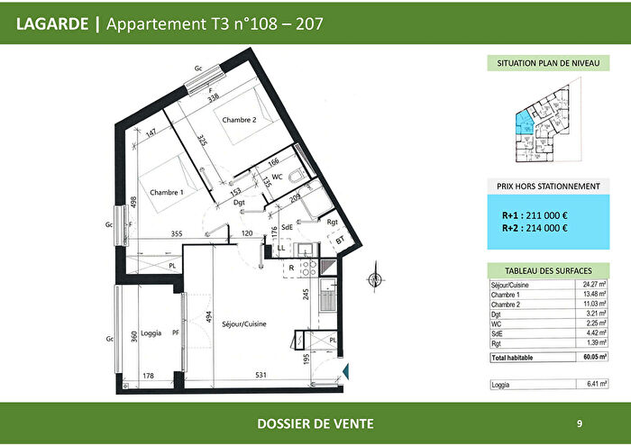 Appartement à vendre - Albi, Centre-ville - 3 pièces - 2 chambres