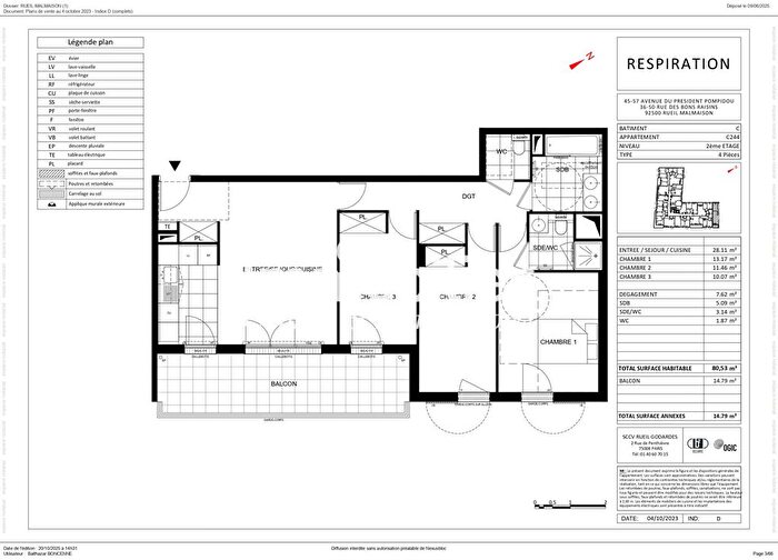 Appartement à vendre - Rueil-Malmaison, Plateau - 4 pièces - 3 chambres