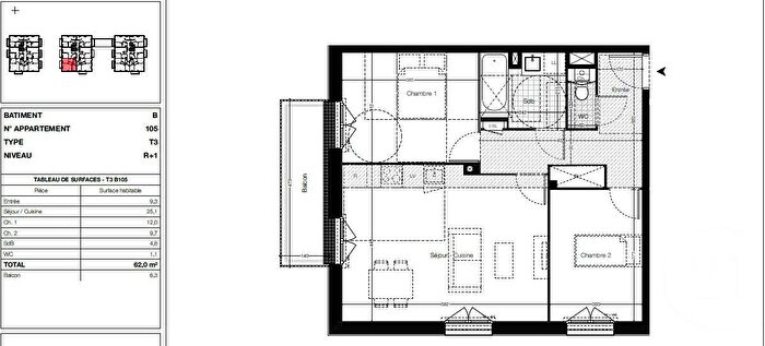 Appartement à vendre - Vitré, La Fleuriais, Saint-Etienne - 3 pièces - 2 chambres