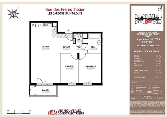 Appartement à louer - Carrières-sous-Poissy, Les Fleurs - 3 pièces - 2 chambres