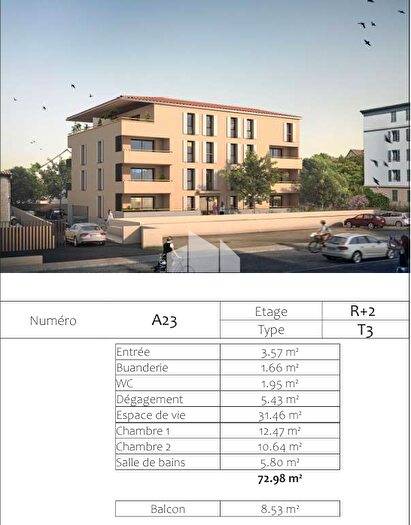 Appartement à vendre - LArbresle - 3 pièces - 2 chambres