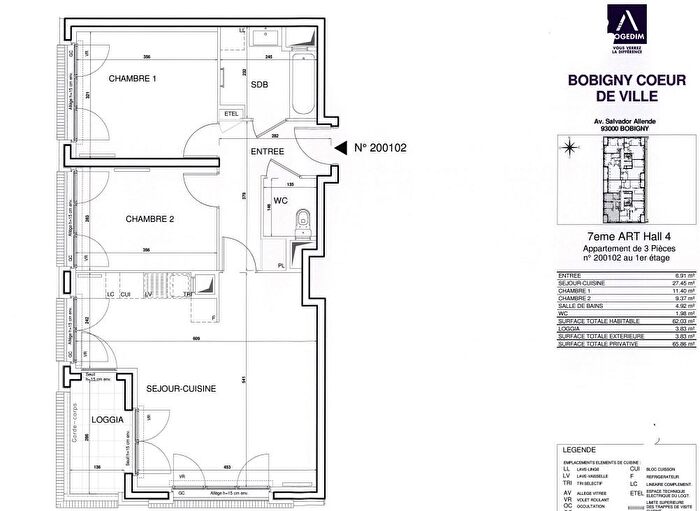 Appartement à louer - Bobigny, Centre-ville - 3 pièces - 2 chambres