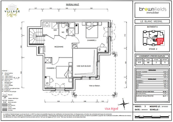 Appartement à louer - Le Blanc-Mesnil, Eiffel - 4 pièces - 3 chambres