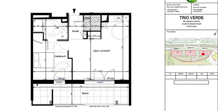 Appartement à louer - Angers, Les Hauts de Saint-Aubin - 2 pièces - 1 chambre