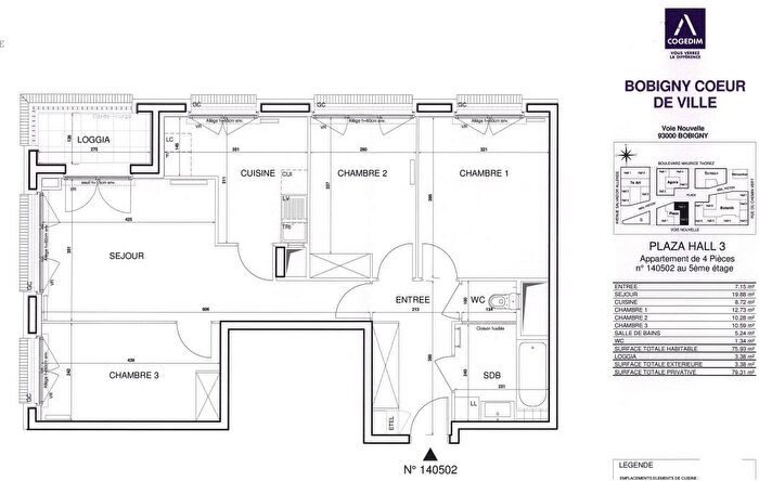 Appartement à louer - Bobigny, Centre-ville - 4 pièces - 3 chambres