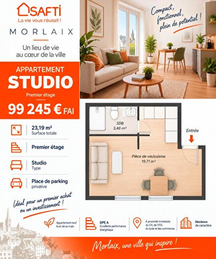 Appartement 1 pièce à vendre - Morlaix, Vétéry, Kernegues