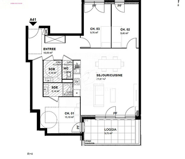 Appartement à vendre - Vénissieux, Centre-ville - 4 pièces - 3 chambres