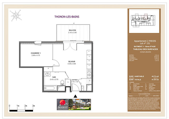 Appartement à vendre - Thonon-les-Bains, Est - 2 pièces - 1 chambre