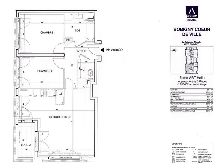 Appartement à louer - Bobigny, Centre-ville - 3 pièces - 2 chambres