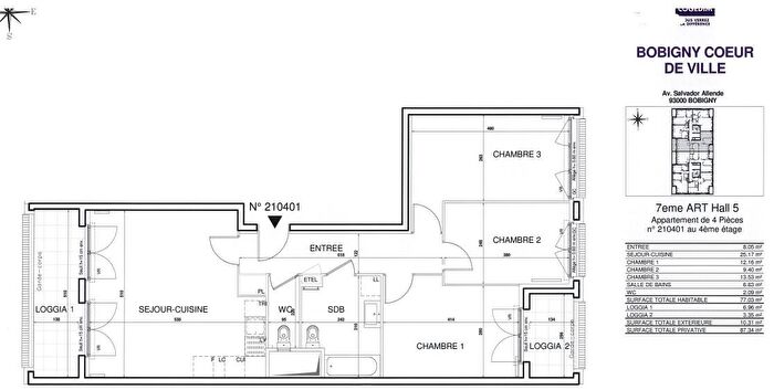 Appartement à louer - Bobigny, Centre-ville - 4 pièces - 3 chambres