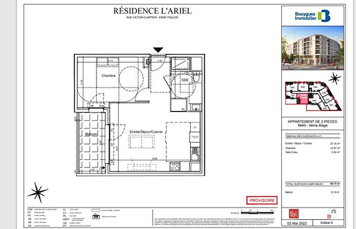 Appartement à louer - Toulon, Haute-ville - 2 pièces - 1 chambre