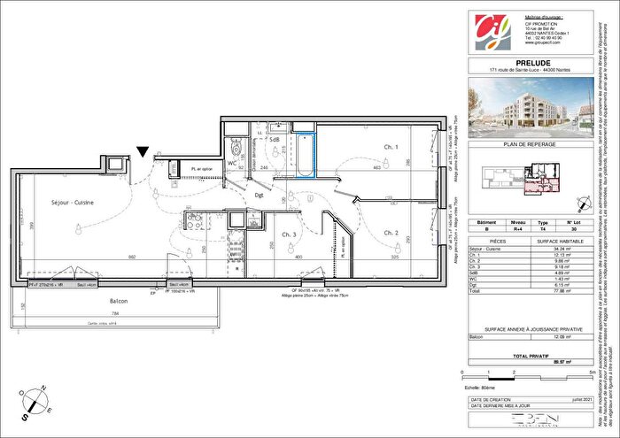Appartement 4 pièces à louer à Nantes, Eraudière, La Marrière, Rond-point de Paris