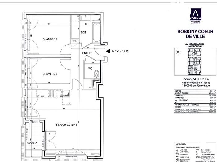 Appartement à louer - Bobigny, Centre-ville - 3 pièces - 2 chambres