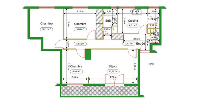 Appartement à louer - Dijon, Eiffel - 4 pièces - 2 chambres