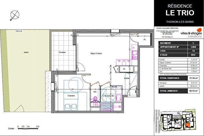 Appartement à louer - Thonon-les-Bains, Ouest - 2 pièces - 1 chambre