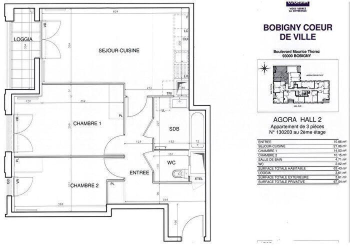 Appartement à louer - Bobigny, Centre-ville - 3 pièces - 2 chambres