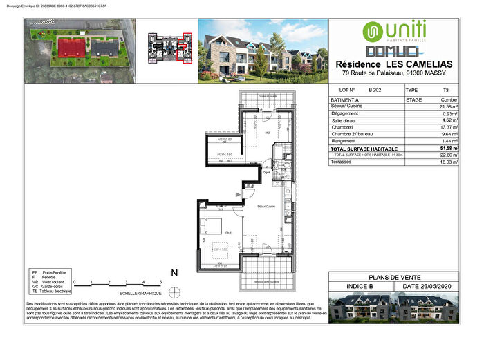 Appartement à louer - Massy, Pileu, Graviers, Vilmorin, Square de Clos de Villaine - 3 pièces - 2 chambres