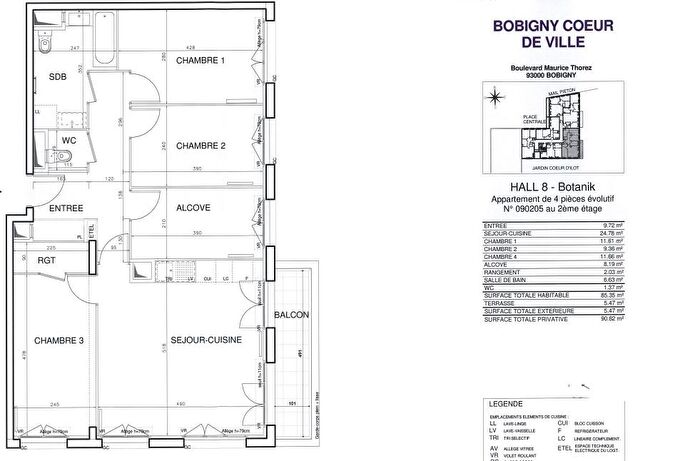 Appartement à louer - Bobigny, Centre-ville - 4 pièces - 3 chambres