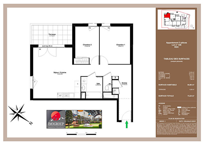Appartement à vendre - Thonon-les-Bains, Est - 3 pièces - 2 chambres